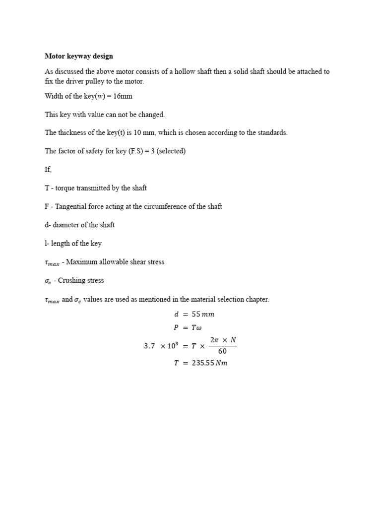 Motor Keyway Design Specifications | PDF | Stress (Mechanics ...
