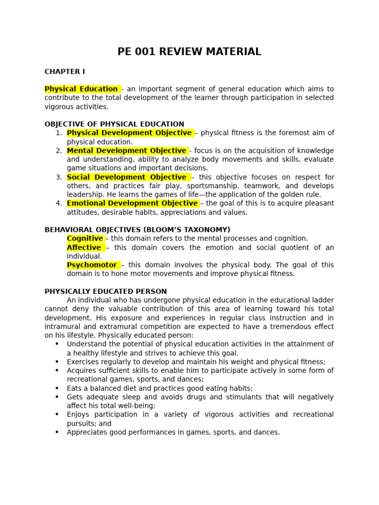 Pe 001 Review Material | PDF