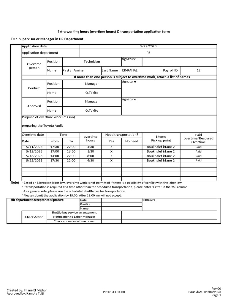 Overtime Request Form | PDF