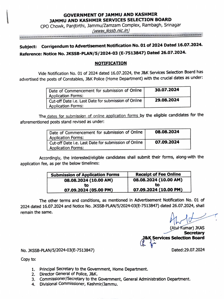 Corrigendum_01_of_2024 jkssb | PDF