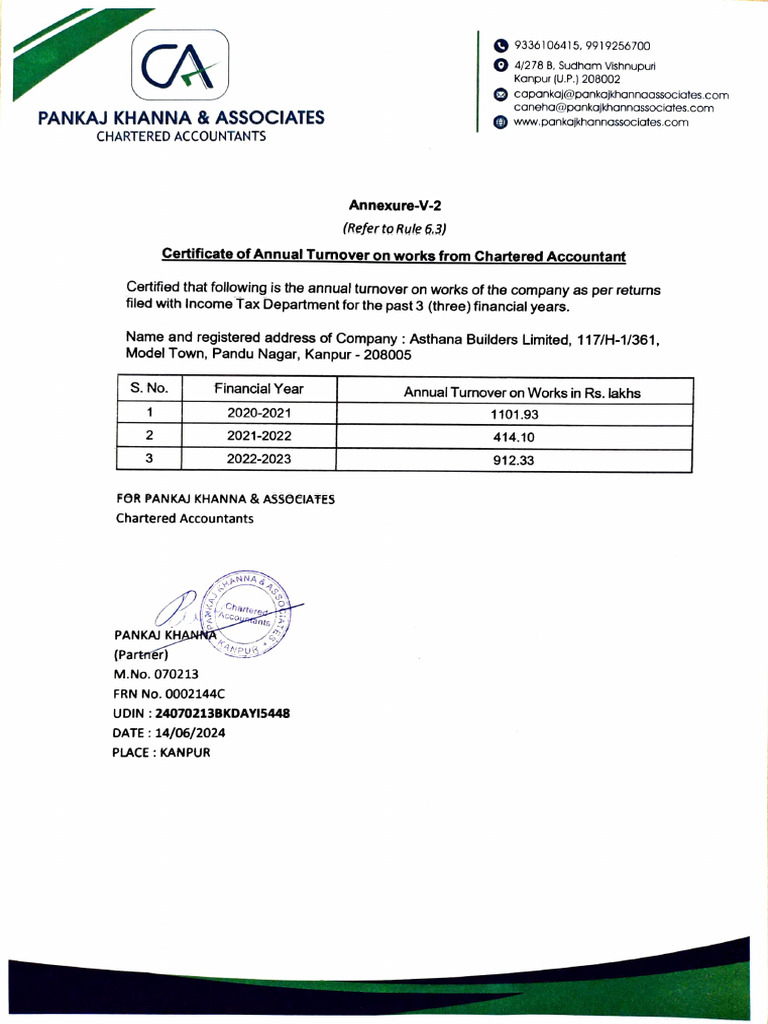 Turnover Certificate New | PDF