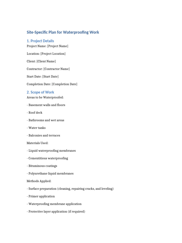 Site Specific Plan Waterproofing | PDF