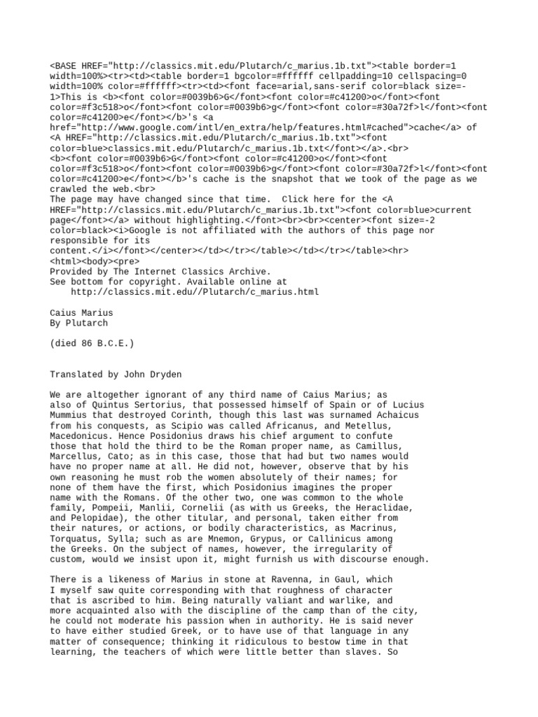 Caius Marius Plutarch | PDF