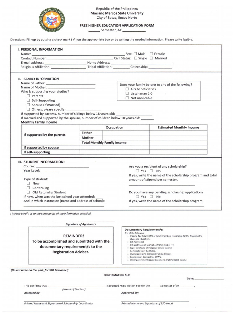 Free Higher Education Form | PDF