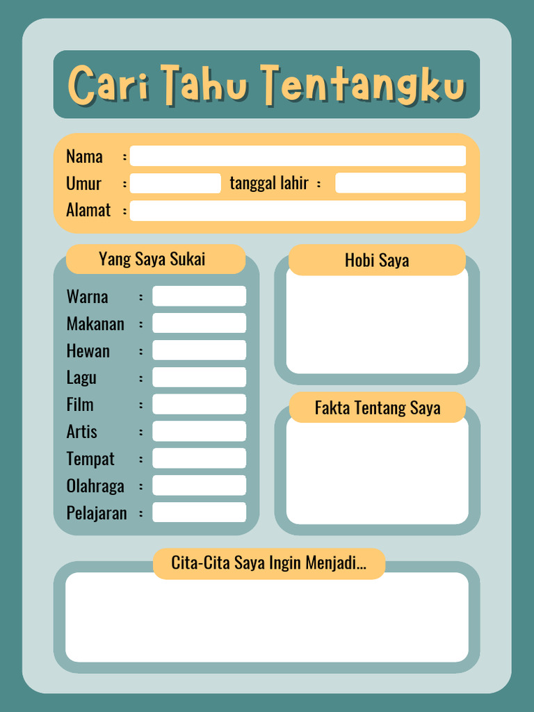 Lembar Kerja Perkenalan Siswa Baru Hijau Kuning Sederhana | PDF