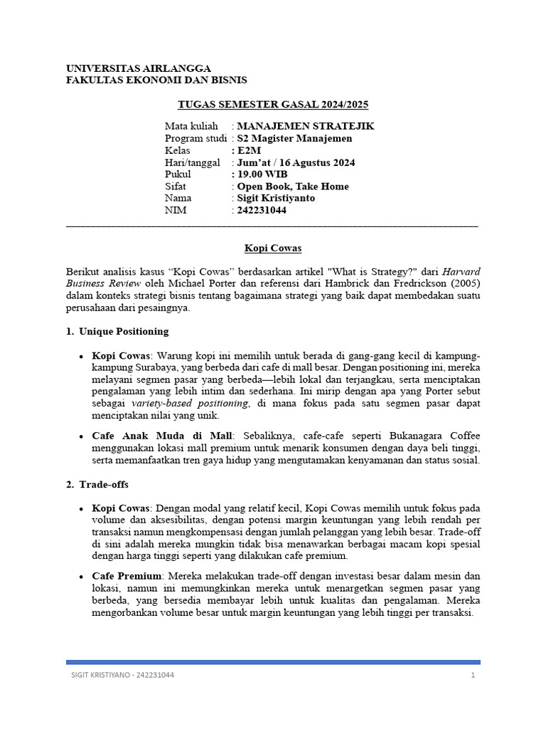 Sigit Kristiyanto - E2M - Case Kopi Cowas & Kenangan | PDF