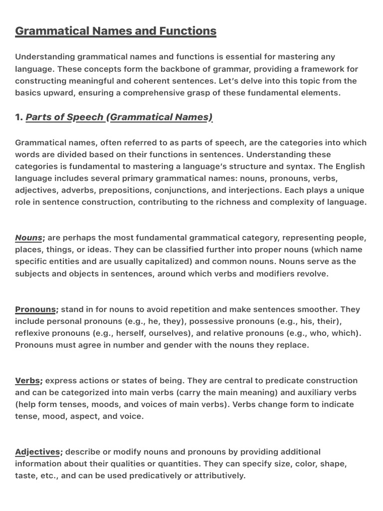 Big Natty's Grammatical Names and Functions | PDF