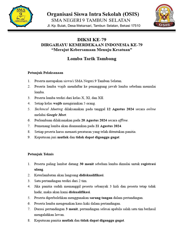 Juklak Juknis Lomba Tarik Tambang | PDF