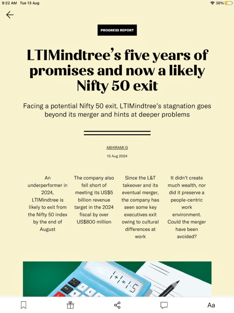 LTIMindtree's Five Years of Promises and Now A Likely Nifty 50 Exit - The Ken | PDF
