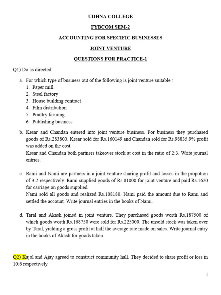 S-2 em Joint Venture Ques Pract-1 | PDF