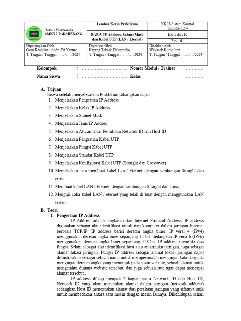 Bab 5 Ip Address, Subnet Mask Dan Kabel Utp | PDF