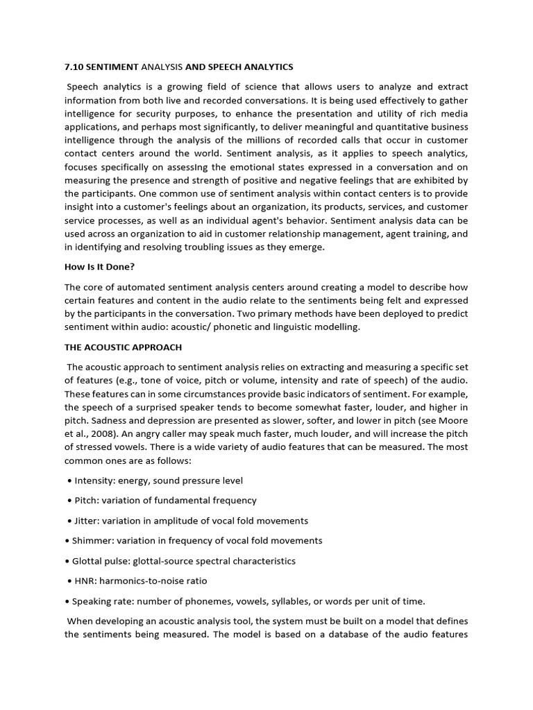 7.10 Sentiment Analysis and Speech Analytics | PDF