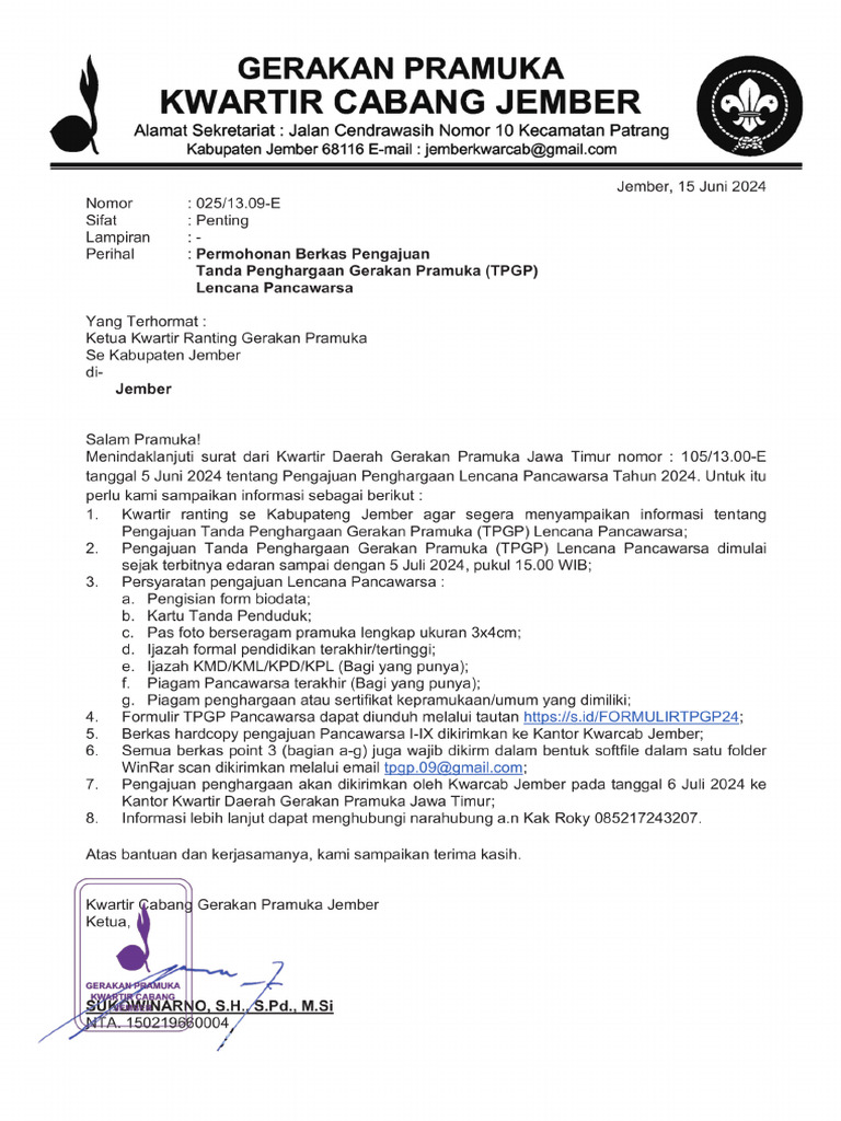 Permohonan Berkas Pengajuan TPGP Pancawarsa | PDF