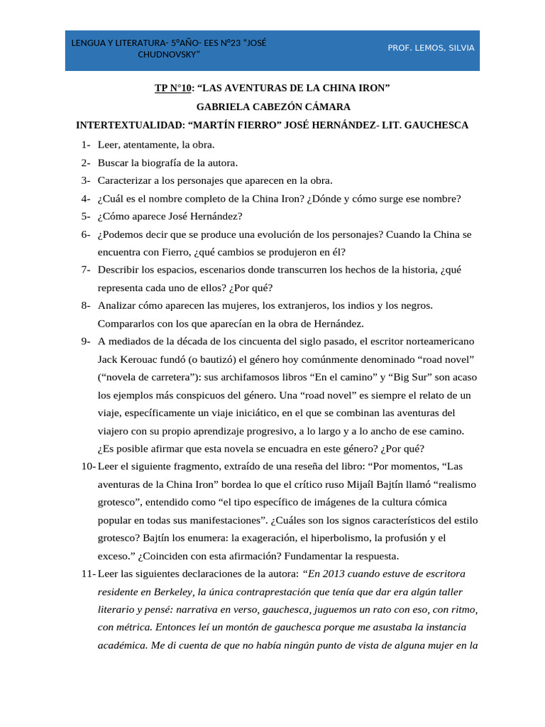 TP N°10- LAS AVENTURAS DE LA CHINA IRON | PDF