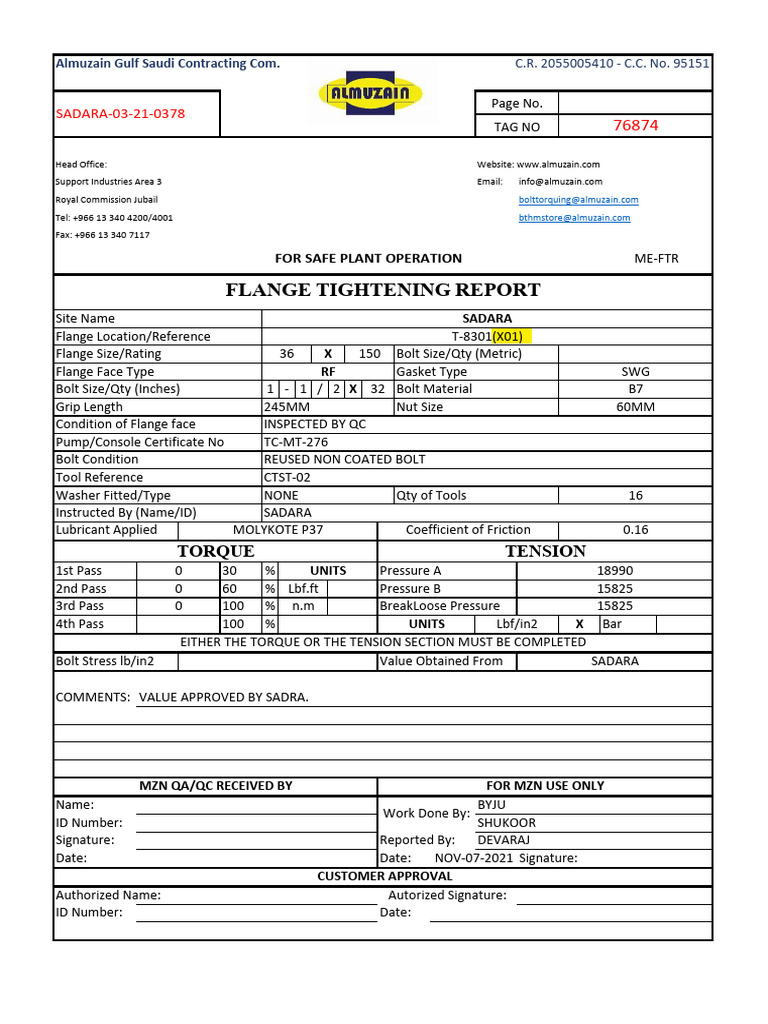 Tightening Report Sample 01 | PDF | Screw | Mechanical Engineering