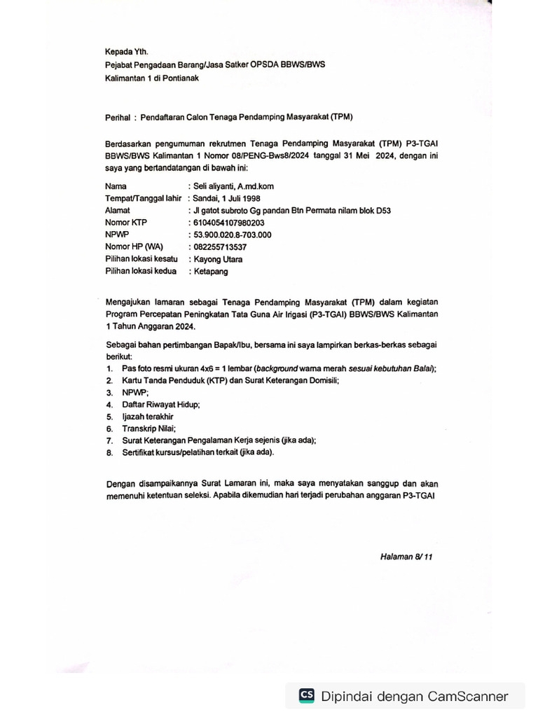 Lamaran Dan Surat Pernyataan Seli Aliyan | PDF