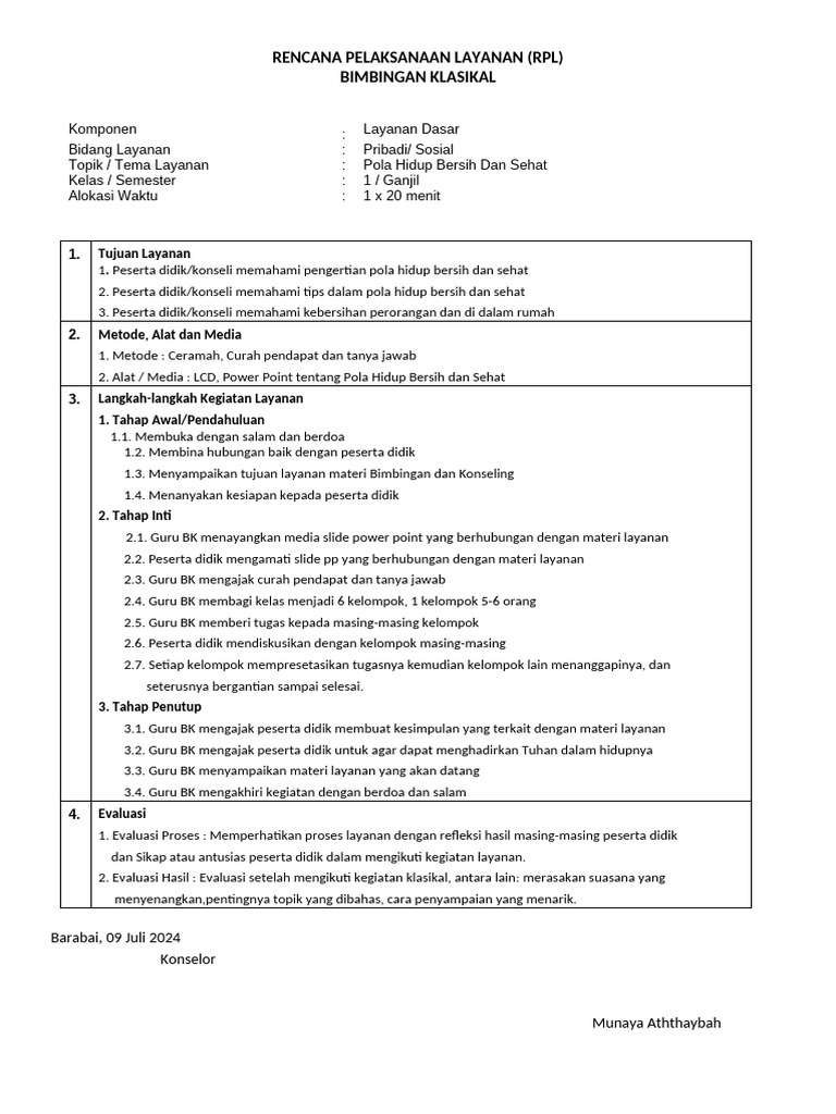 RPL BIMBINGAN KLASIKAL Munaya | PDF