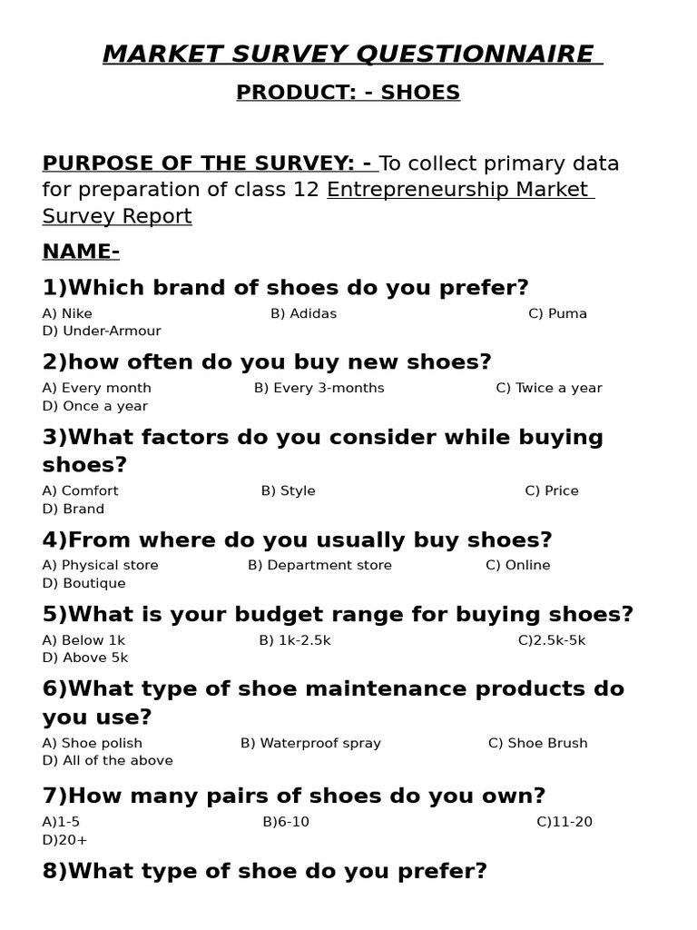 MARKET SURVEY QUESTIONNAIRE Ed Project 12 | PDF