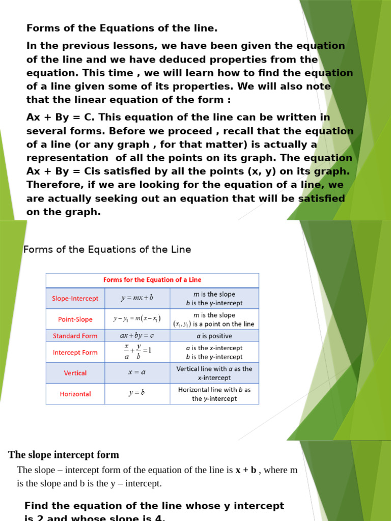 Forms of The Equations of The Line | PDF