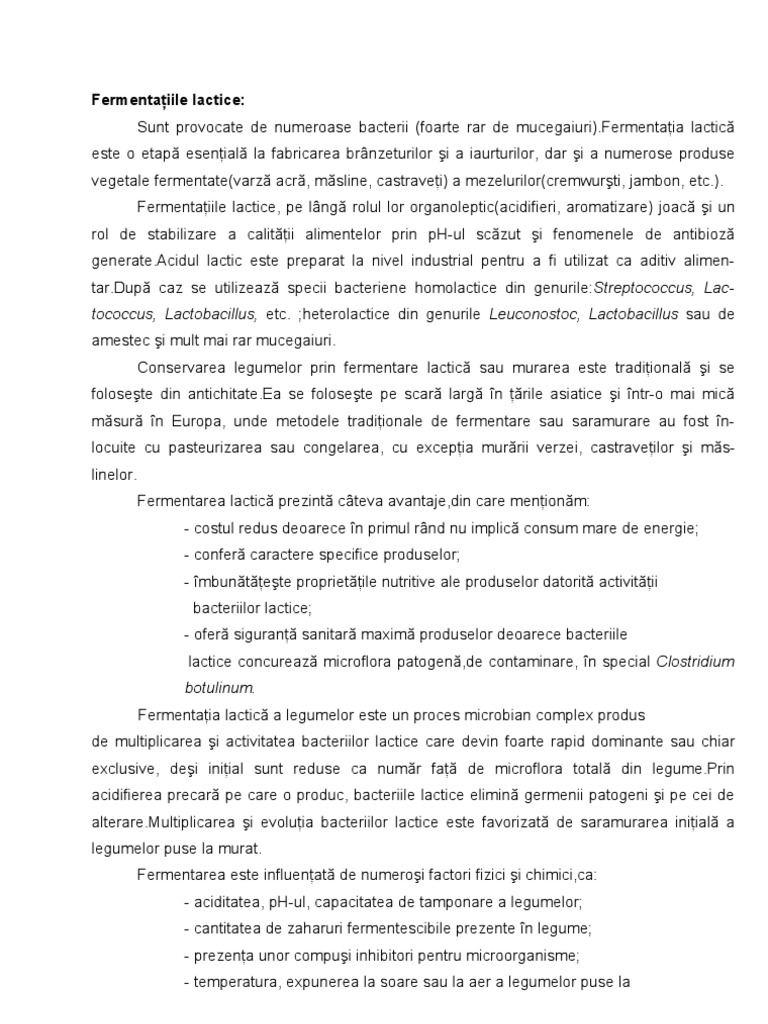 Fermentaţiile Lactice | PDF