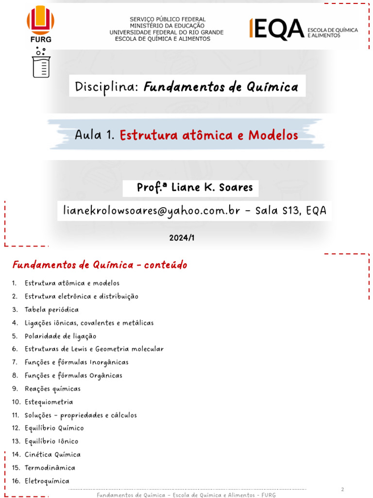 AULA 1 - Estrutura Atômica e Modelos - LIANE KS | PDF