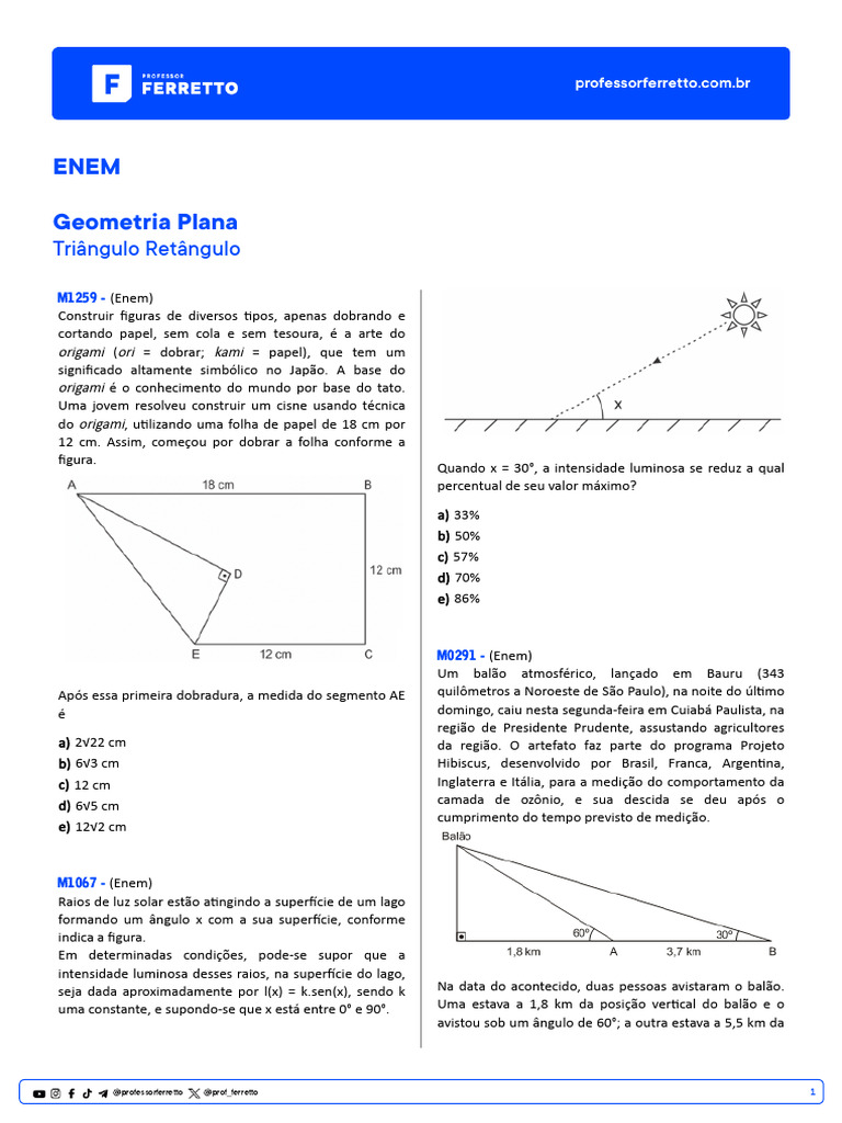 Questions Matematica Geometria-Plana Triangulo-Retangulo ENEM | PDF