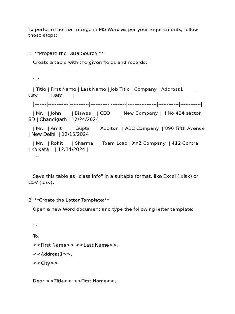 Steps Mail Merger | PDF