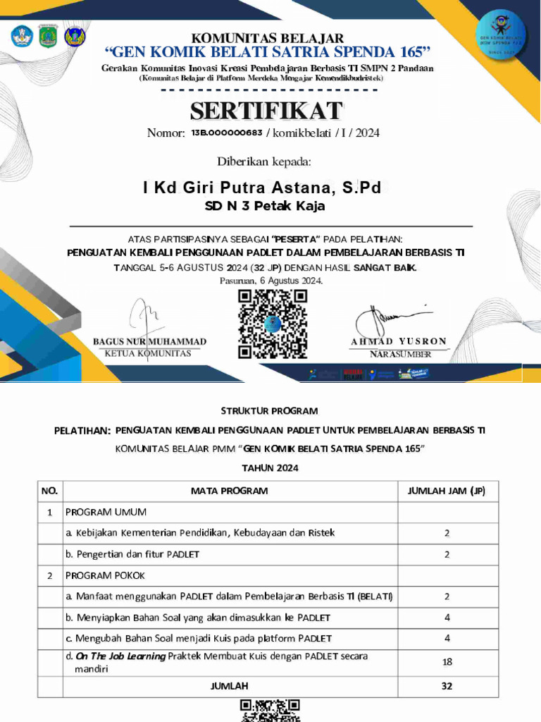 Certificate-I KD Giri Putra Astana, S.PD | PDF