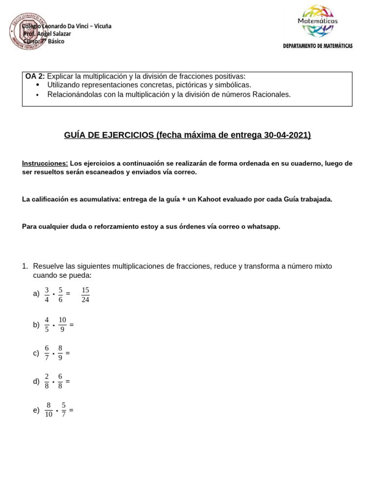 OA 2 Multiplicación y División en Q | PDF