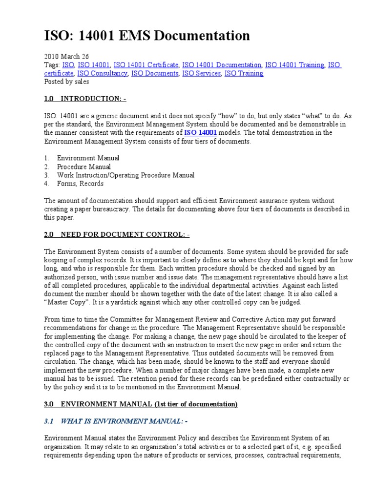 ISO 14001 EMS Documentation Overview | PDF | Audit | Recycling