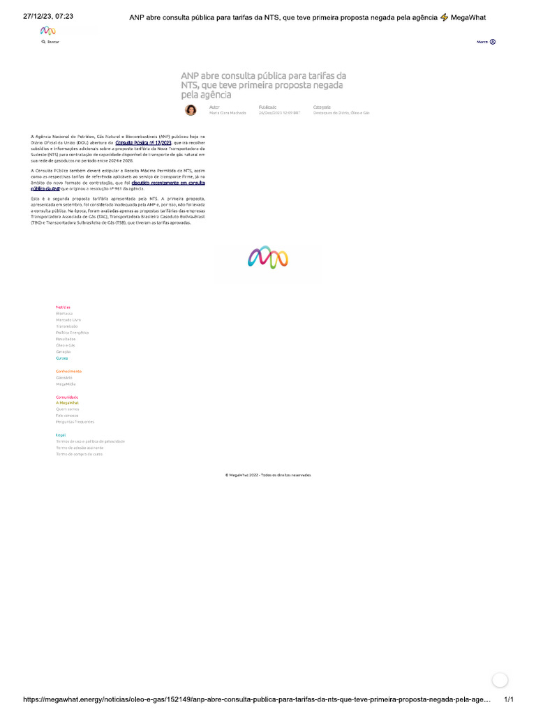 Consulta Publica Tarifas Da NTS DEZ 2023 | PDF