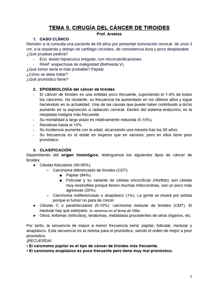 Tema 9. CirugÃ A Cã¡ncer de Tiroides | PDF