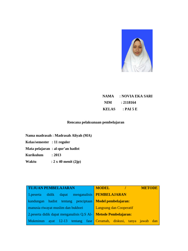 Hadis RPP Novia Eka Sari 2118164 | PDF