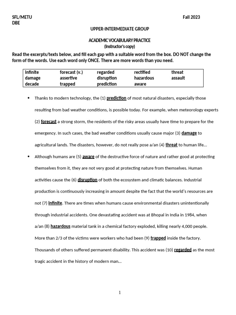 ACADEMIC VOCABULARY PRACTICE HO INS. (1) | PDF