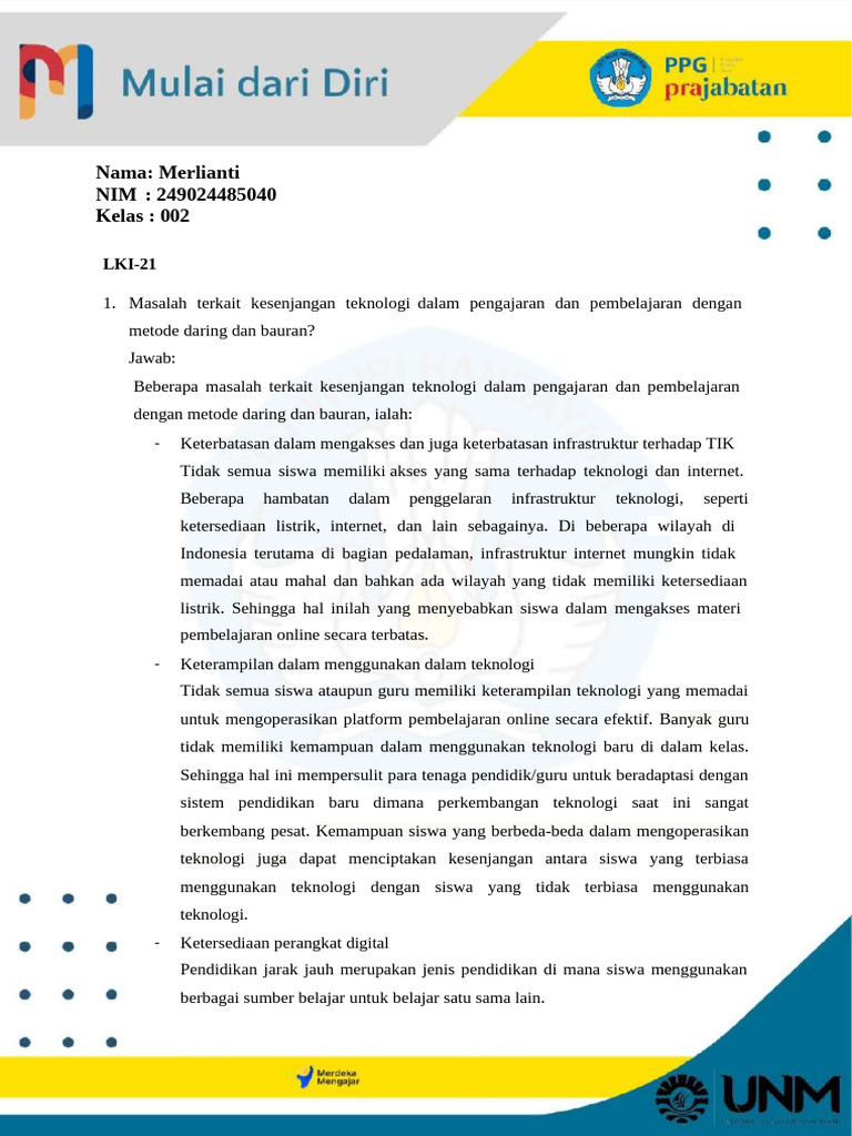 T2-1a. Mulai Dari Diri (LKI-21) - Merlianti | PDF