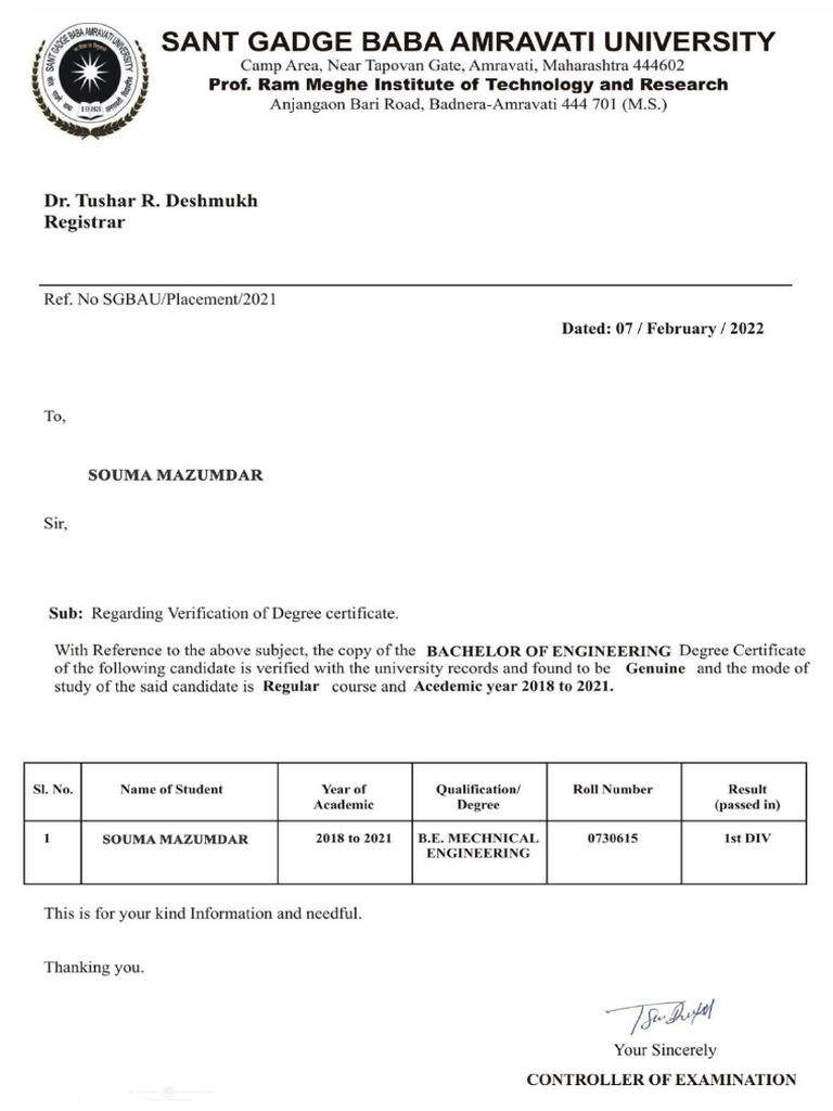 Souma Mazumdar Certificate | PDF