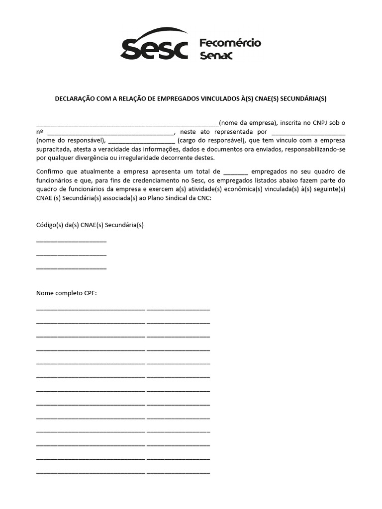 #31296 - Declaracao de Empregado Vinculado As Cnaes Secundarias 3 | PDF