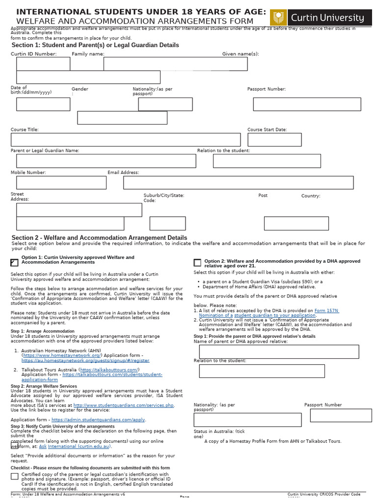 Curtin University - Curtin-Under18-Care-Arrangement-pack | PDF