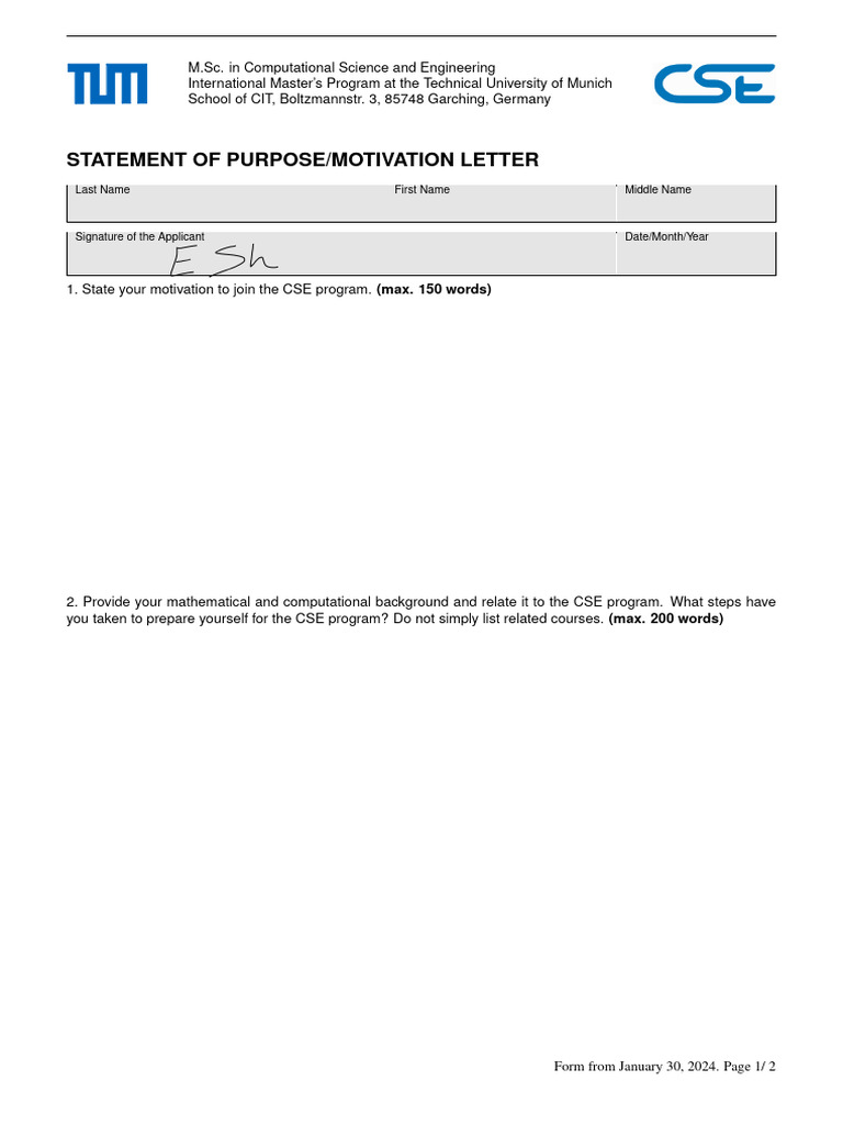 Motivation Letter TUM | PDF