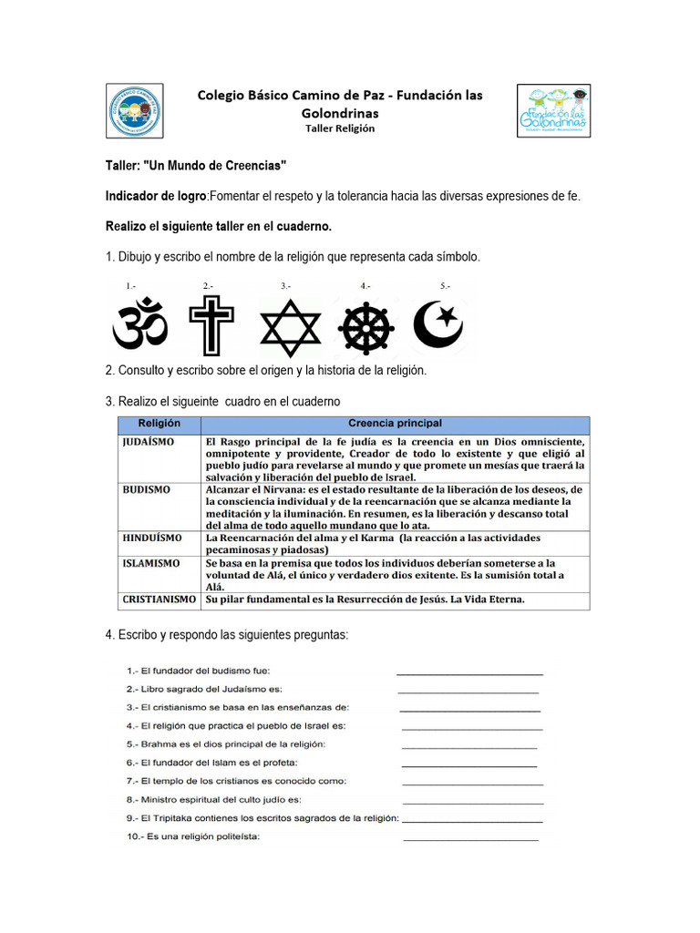 Taller Tipos de Religiones | PDF