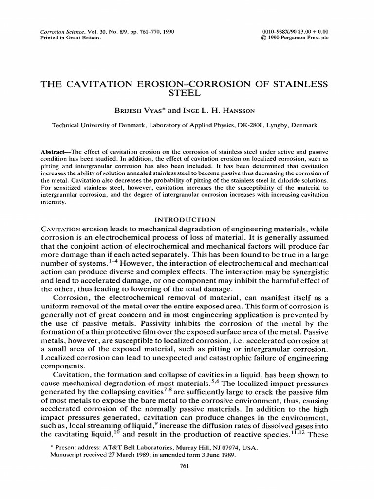Cavitation Erosion Corrosion of Stainless Steel | PDF | Corrosion ...