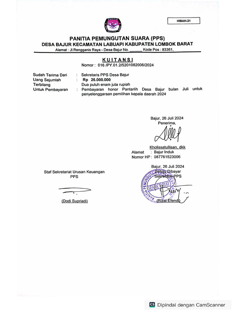 SPJ Penyaluran Honor PPDP Bajur | PDF