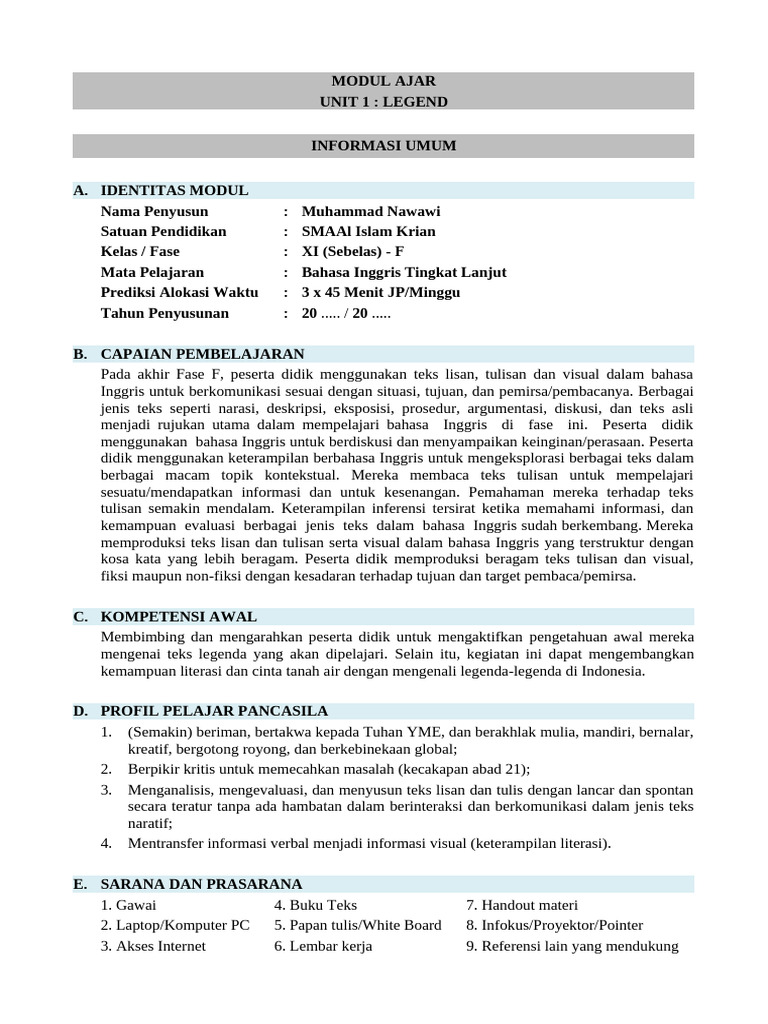 Modul Big TL Kelas Xi Sma Fase F Unit 1 | PDF