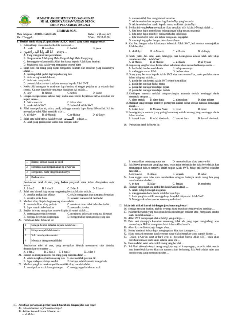 AA SAS Genap 2024 | PDF