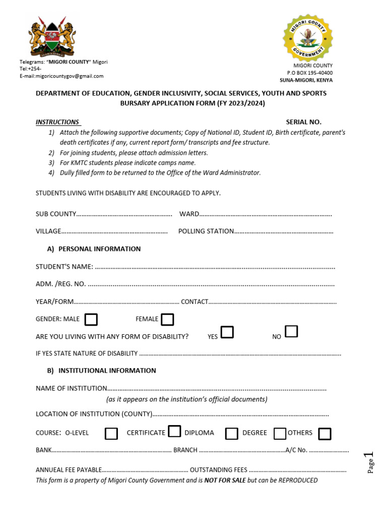 Amended Bursary Form 2024 | PDF