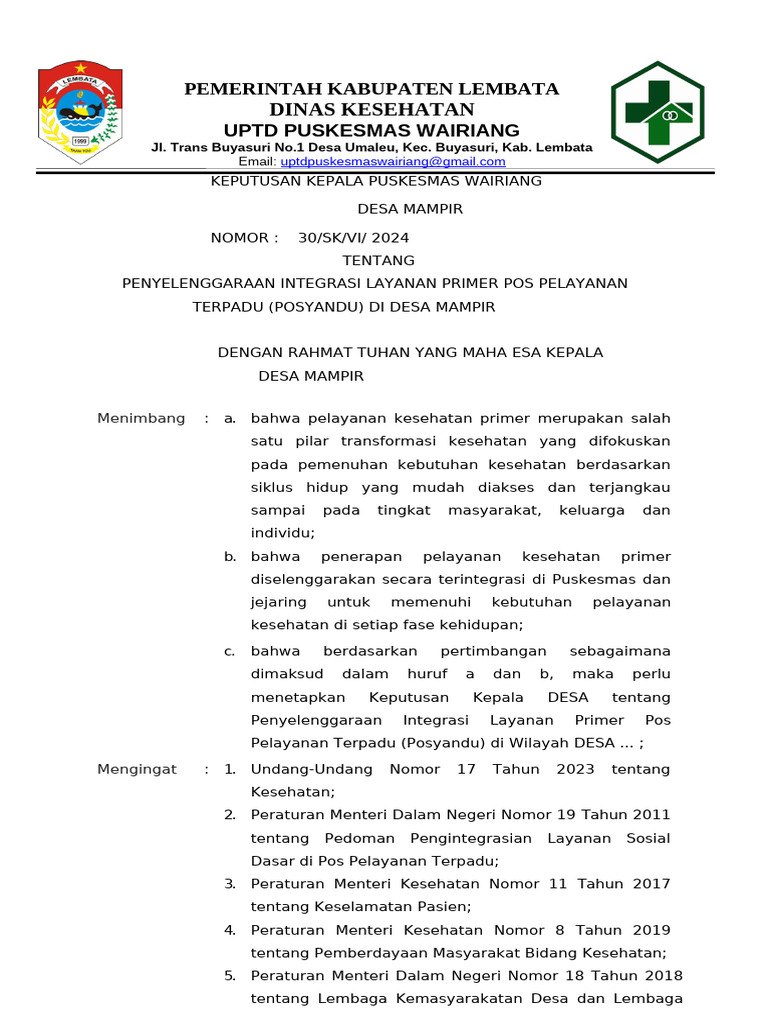 SK Penyelenggaraan Ilp Di Posyandu | PDF