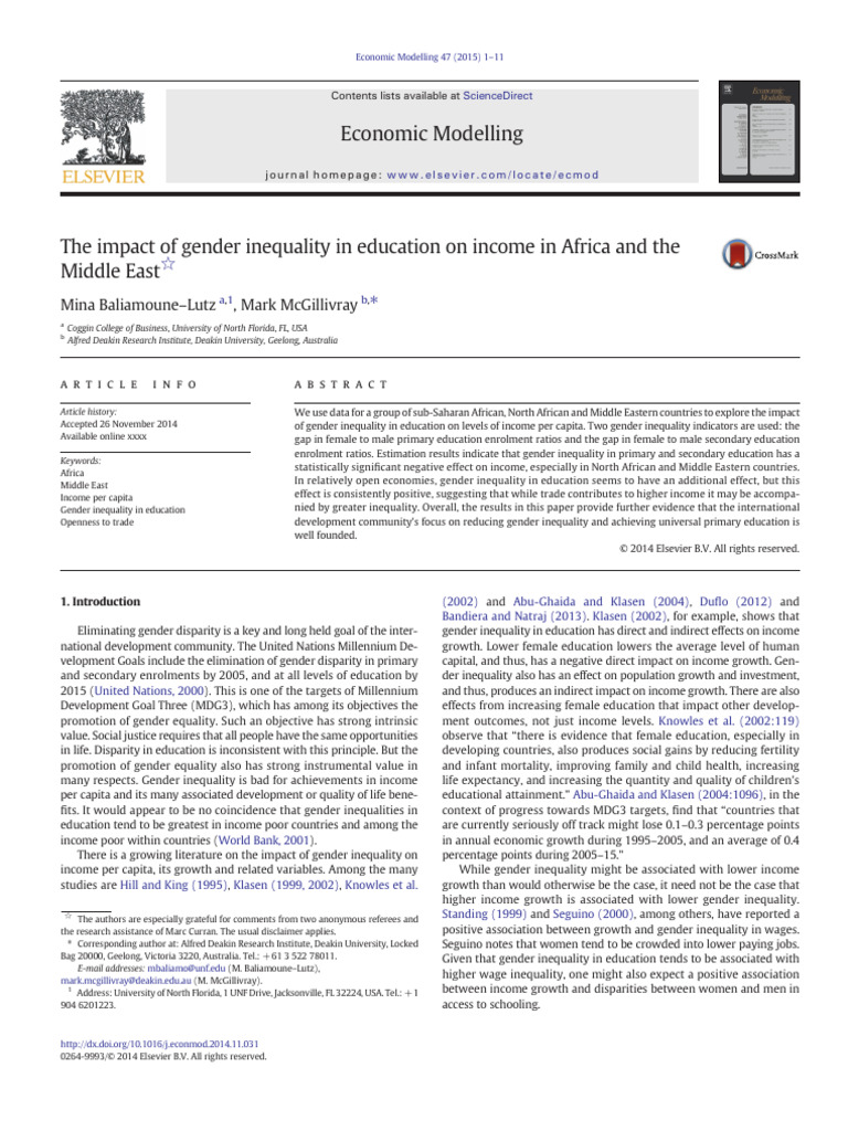 Gender Inequality in Education On Income in MENA | PDF