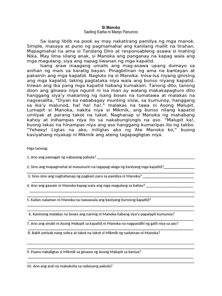 Kwento ni Manoka: Pabula ng Pamilya | PDF
