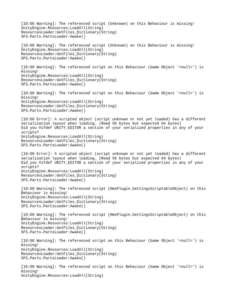 Unity Missing Script Errors Log | PDF | Notation | Systems Architecture
