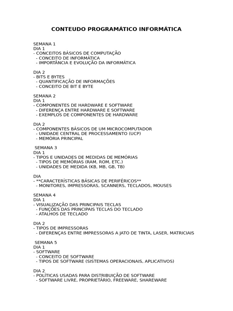 Conteudo Programático Informática | PDF